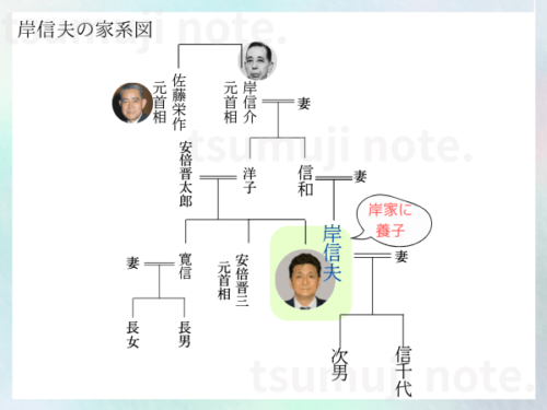 岸信夫の家系図を紹介！岸信介が祖父で安倍晋三とは実の兄弟！